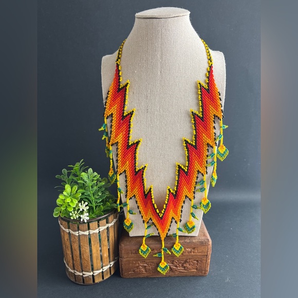 Eklec | Jewelry | Large Fire Nature Inspired Beaded Necklace Unique ...